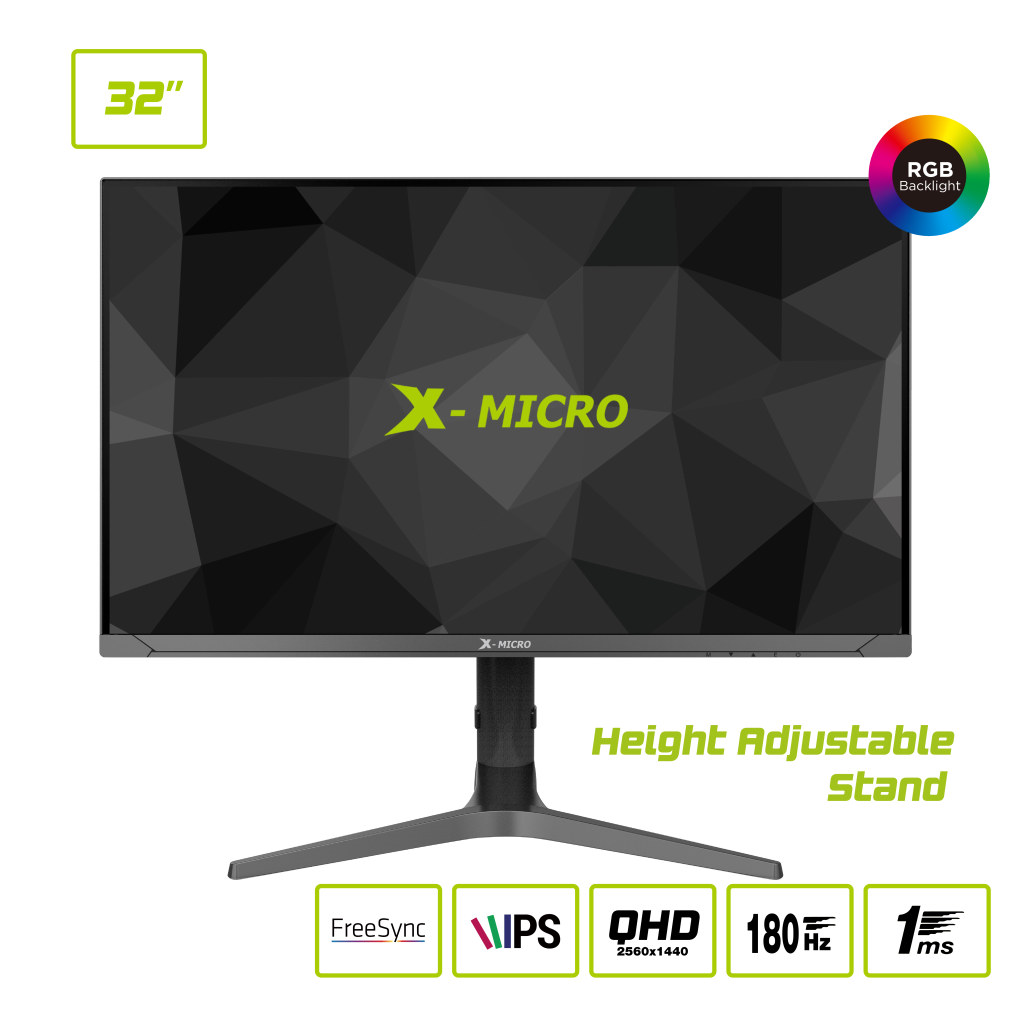 X-MICRO Monitor 32″ QHD Plano 180Hz. 1ms X32F-RGB320AQ RGB Backlight ...