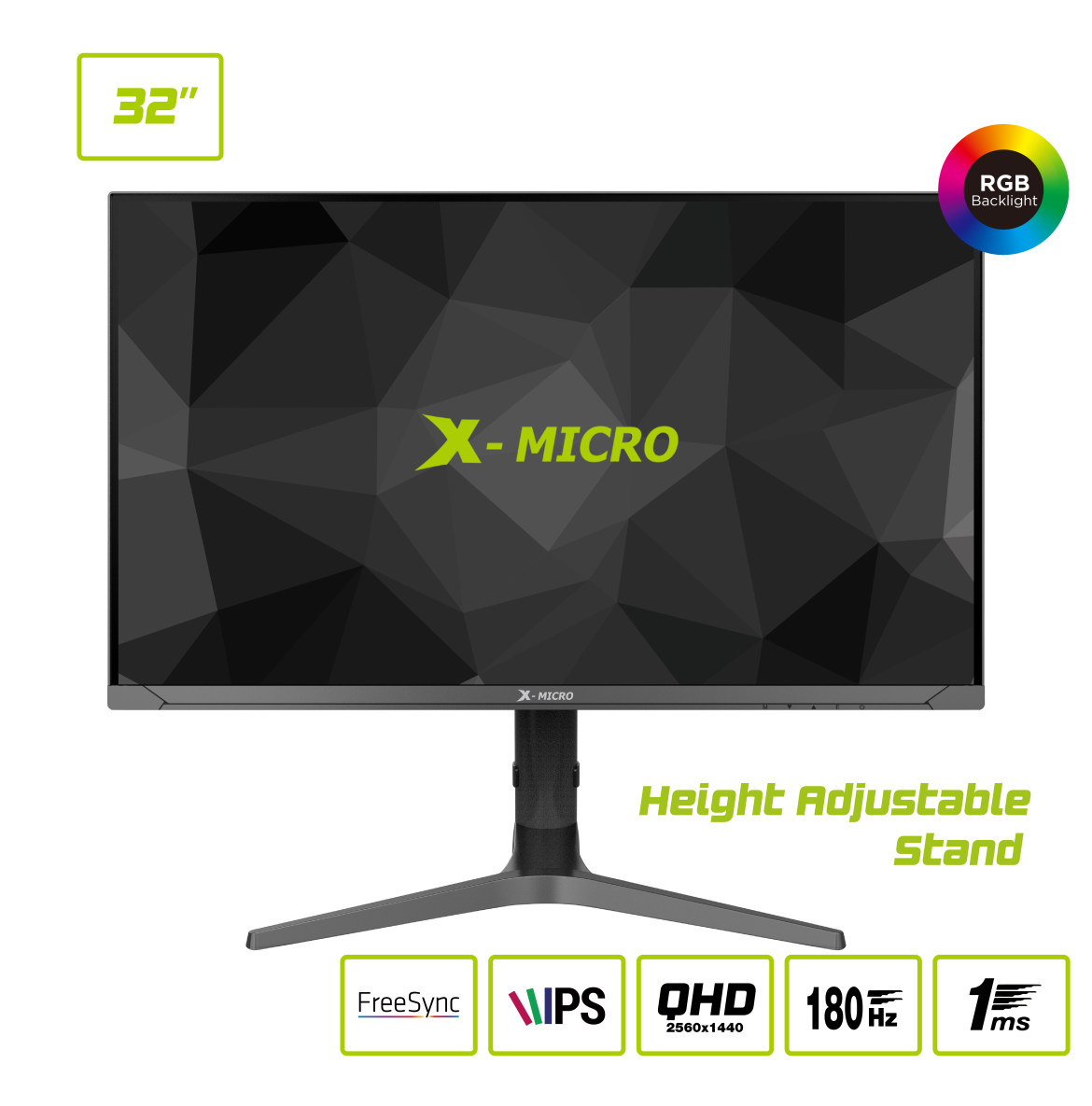 X-MICRO Monitor 32″ QHD Plano 180Hz. 1ms X32F-RGB320AQ RGB Backlight ...
